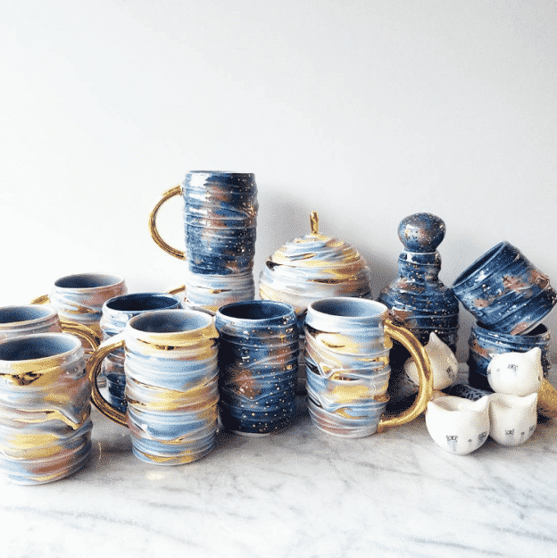 Katie Marks: Geometric Spacey Tie-dyed Lustres - The Ceramic School
