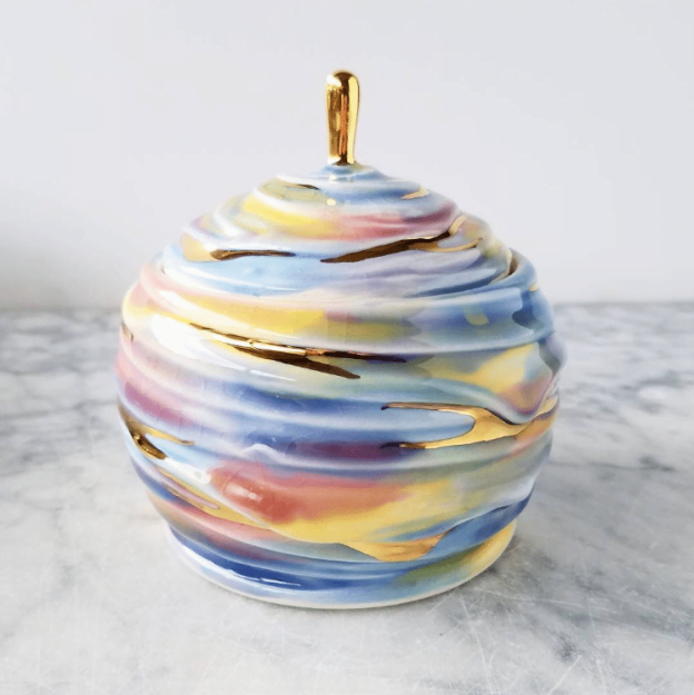Katie Marks: Geometric Spacey Tie-dyed Lustres - The Ceramic School